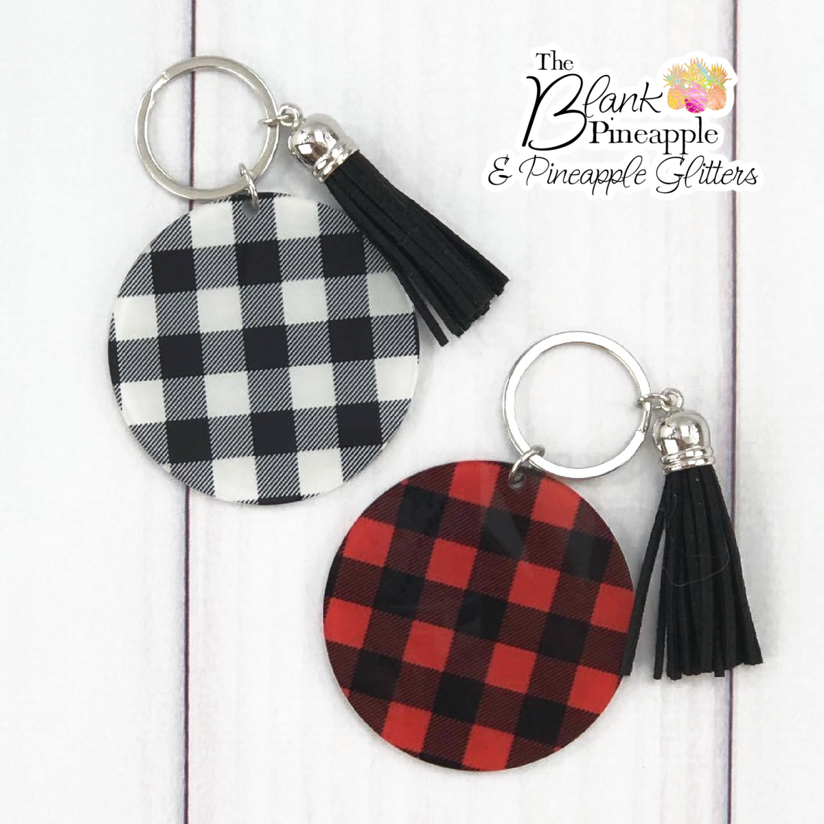 Buffalo Plaid Key Ring with Tassel, 3" Double Sided - Red or White ...